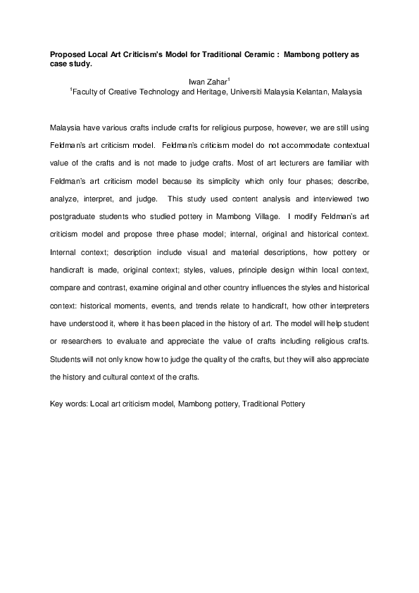 (PDF) Proposed local art criticism’s model for traditional ceramic ...