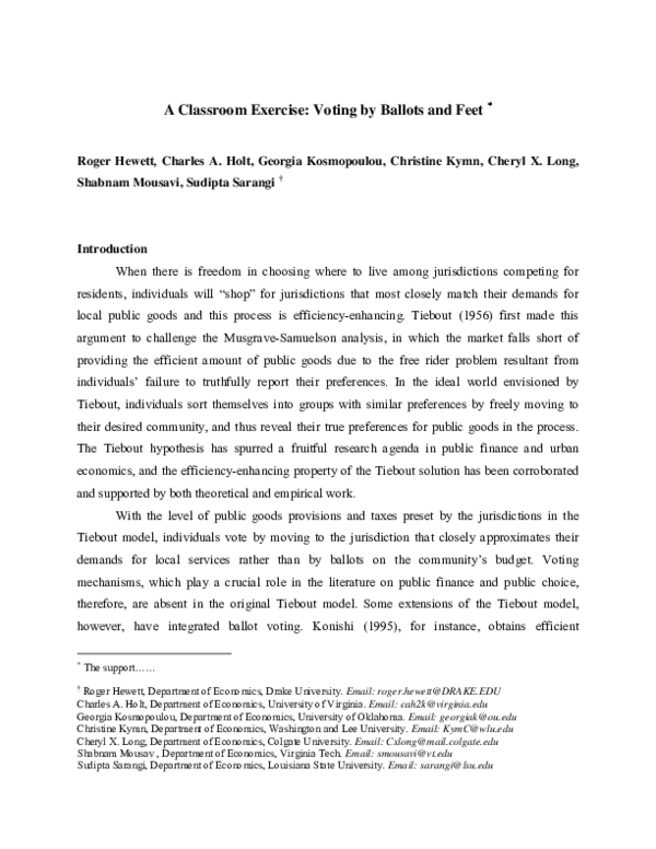 (PDF) A Classroom Exercise: Voting by Ballots and Feet