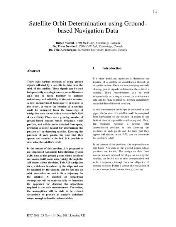 (PDF) Satellite Orbit Determination using Ground- based Navigation Data