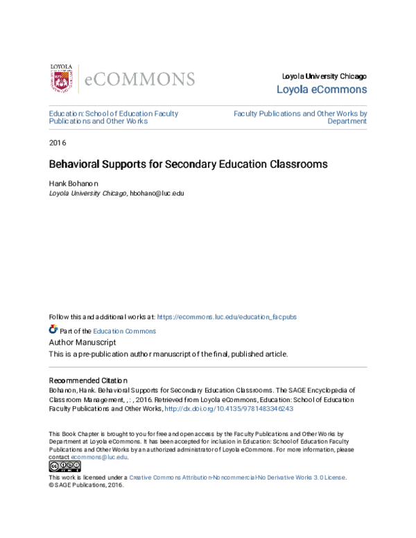 (PDF) Behavioral Supports for Secondary Education Classrooms