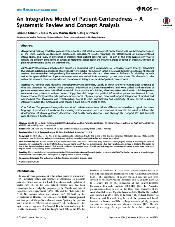 (PDF) An integrative model of patient-centeredness - a systematic ...