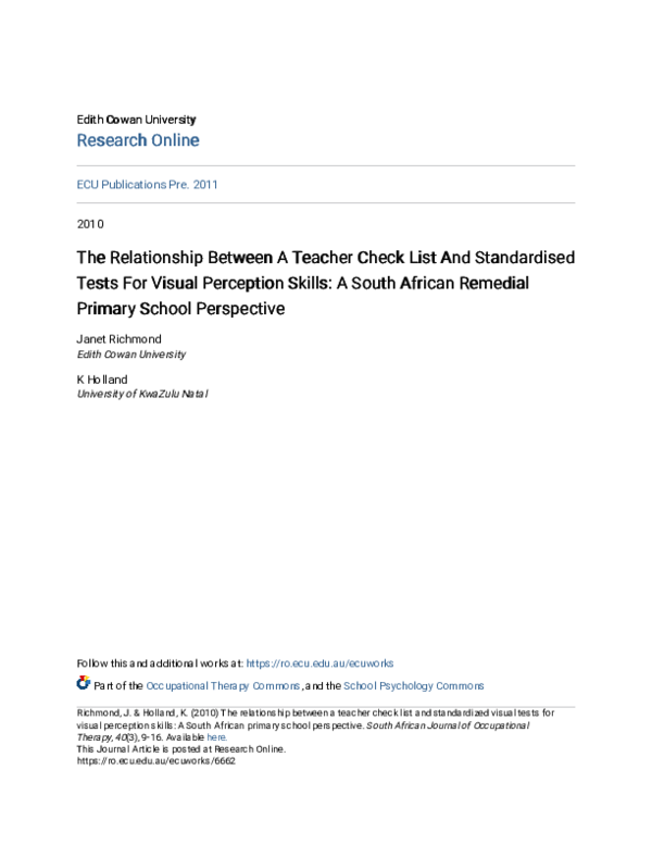 (PDF) The relationship between a teacher check list and standardised ...