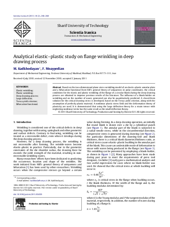 (PDF) Analytical elastic–plastic study on flange wrinkling in deep drawing process