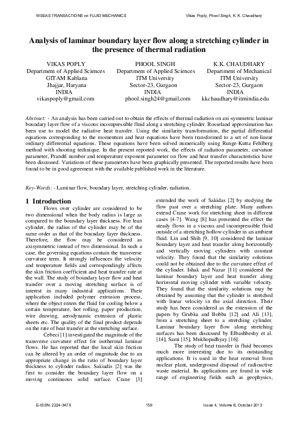 (PDF) Analysis of laminar boundary layer flow along a stretching cylinder in the presence of ...