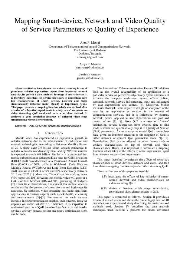 (PDF) Mapping Smart-device , Network and Video Quality of Service ...