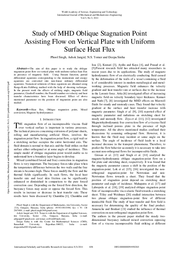 (PDF) Study of MHD Oblique Stagnation Point Assisting Flow on Vertical ...