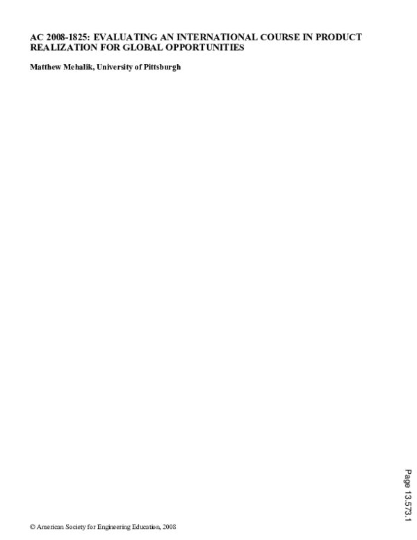(PDF) Evaluating An International Course In Product Realization For ...