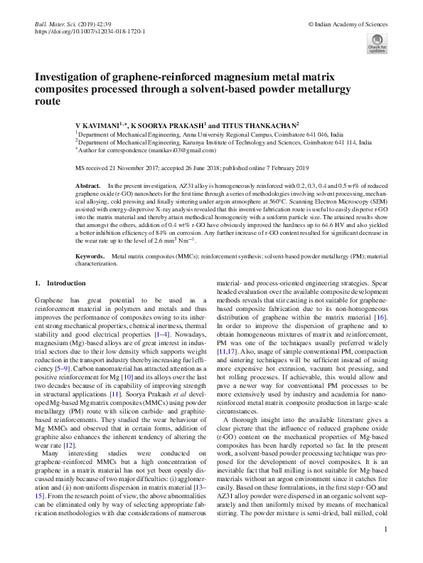 (PDF) Investigation of graphene-reinforced magnesium metal matrix ...