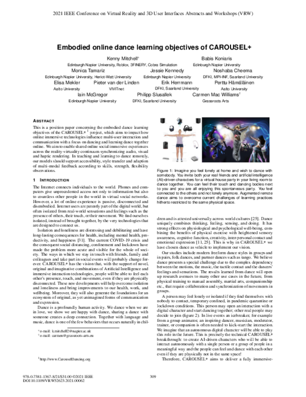 (PDF) Embodied online dance learning objectives of CAROUSEL+