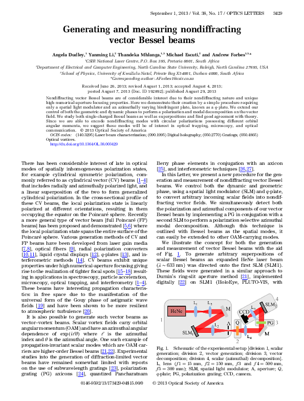 Pdf Generating And Measuring Nondiffracting Vector Bessel Beams