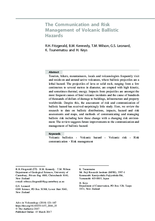 (PDF) The Communication and Risk Management of Volcanic Ballistic Hazards