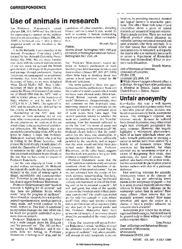 (PDF) The Use of Animals in Research