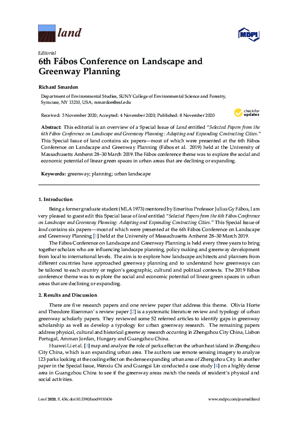 (PDF) 6th Fábos Conference on Landscape and Greenway Planning