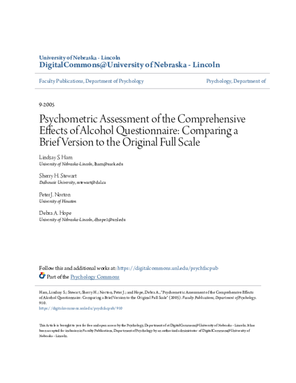 (PDF) Psychometric Assessment of the Comprehensive Effects of Alcohol ...