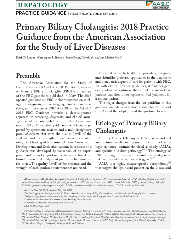 (PDF) Primary Biliary Cholangitis: 2018 Practice Guidance from the American Association for the ...