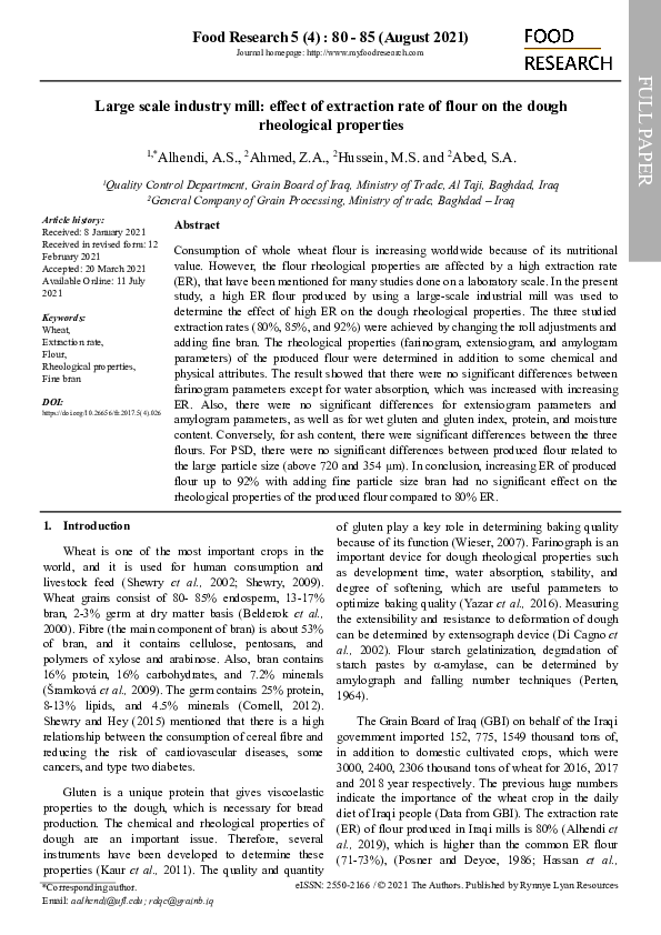 Large scale industry mill: effect of extraction rate of flour on the ...