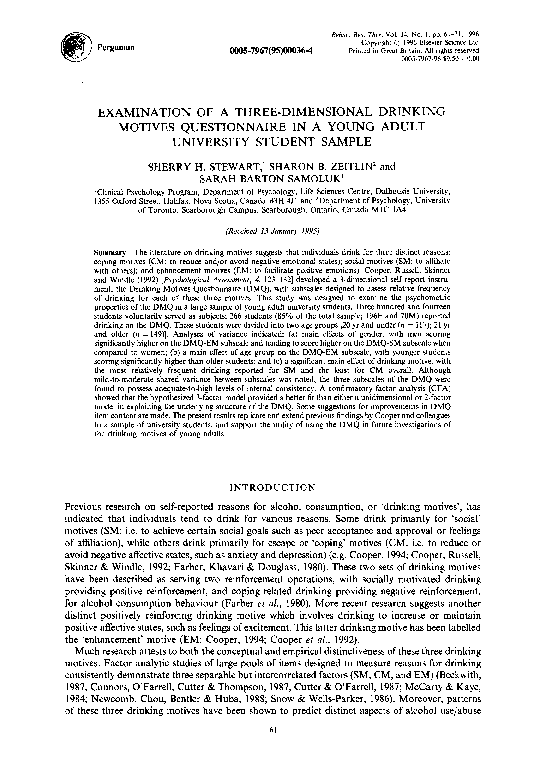 (PDF) Examination of a three-dimensional Drinking Motives Questionnaire ...