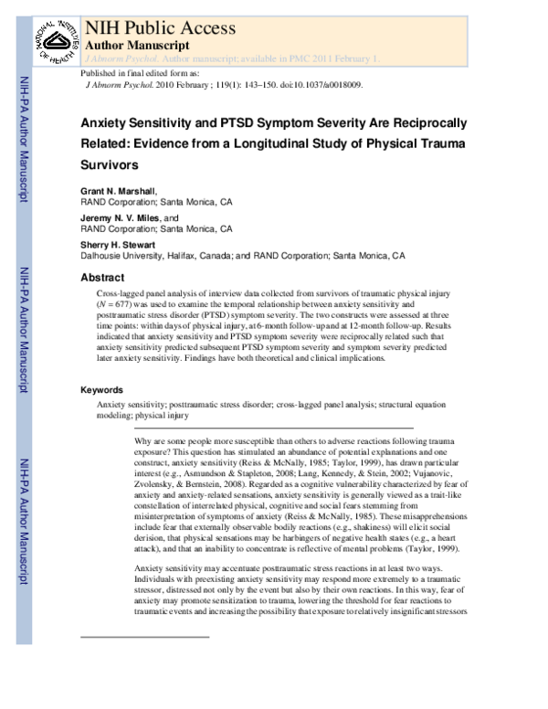 (PDF) Anxiety sensitivity and PTSD symptom severity are reciprocally ...