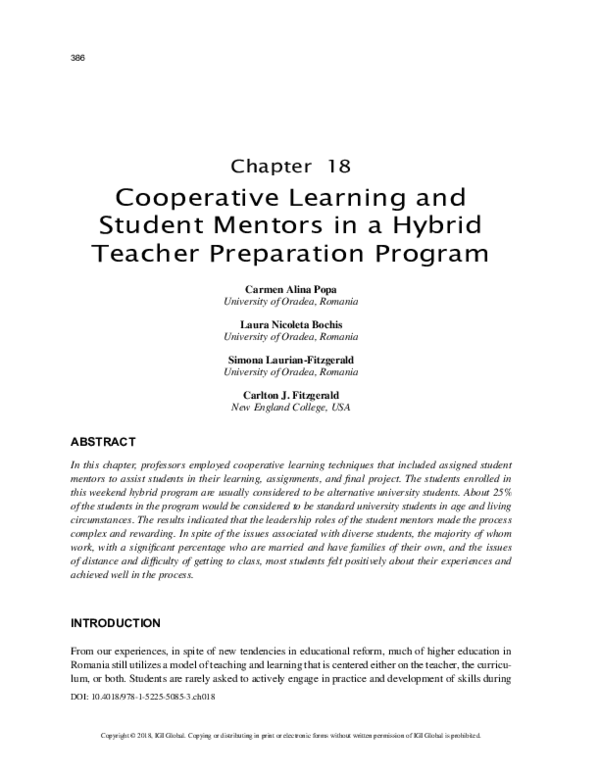 (PDF) Cooperative Learning and Student Mentors in a Hybrid Teacher Preparation Program