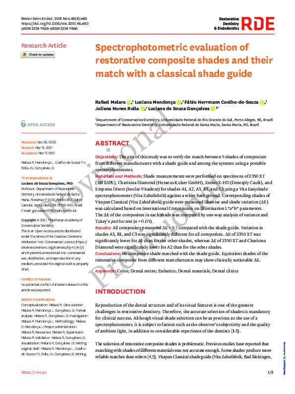 (PDF) Spectrophotometric evaluation of restorative composite shades and ...