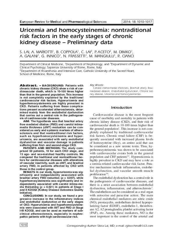 (PDF) Uricemia and homocysteinemia: nontraditional risk factors in the ...
