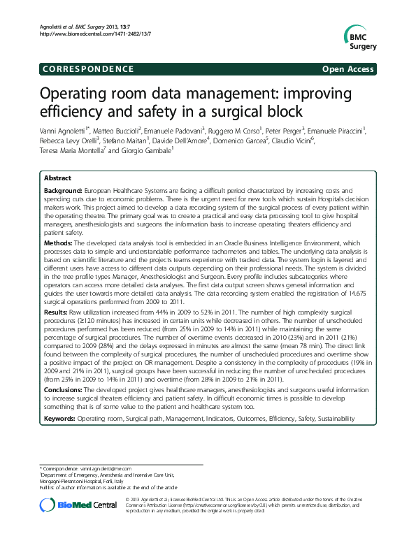 (PDF) Operating room data management: Improving efficiency and safety ...