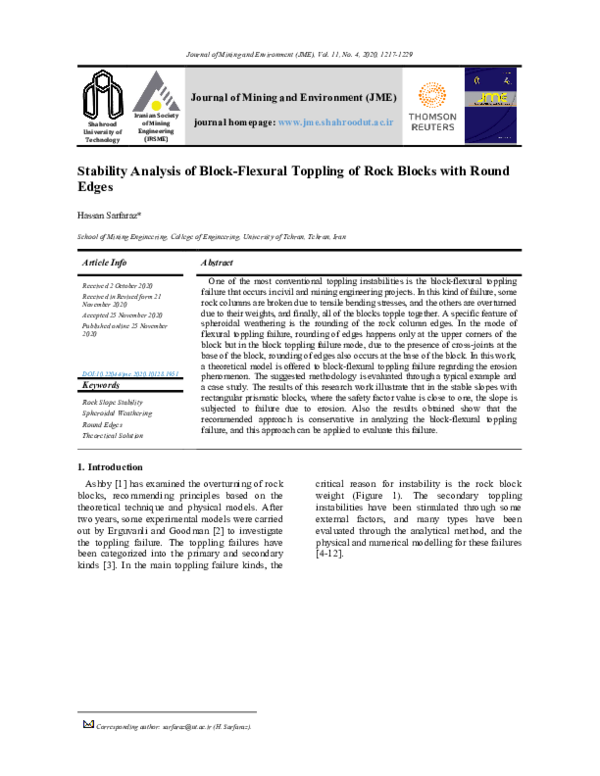 (PDF) Stability analysis of block-flexural toppling of rock blocks with round edges