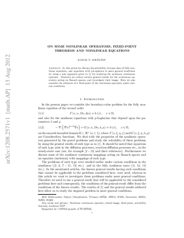 Pdf On Some Nonlinear Operators Fixed Point Theorems And Nonlinear