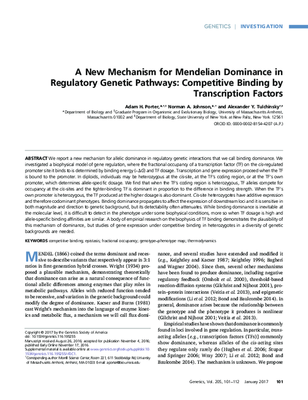 (PDF) A New Mechanism for Mendelian Dominance in Regulatory Genetic ...