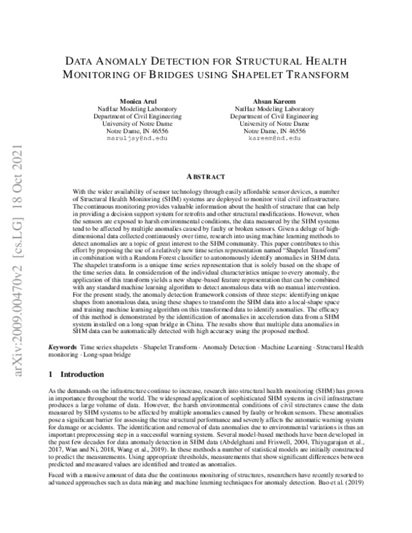 Pdf Data Anomaly Detection For Structural Health Monitoring Of