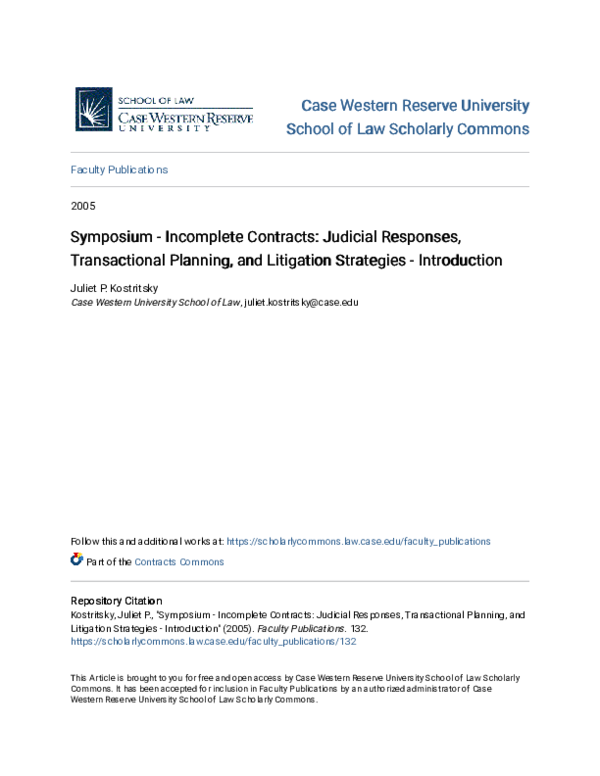 (PDF) Introduction - Incomplete Contracts: Judicial Responses ...