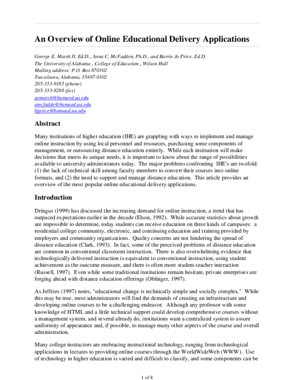 (PDF) An Overview of Online Educational Delivery Applications
