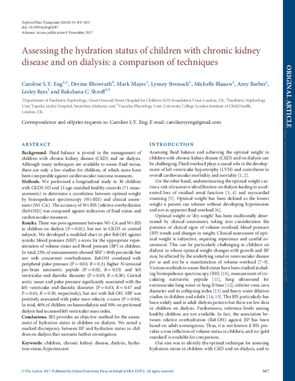 (PDF) Assessing the hydration status of children with chronic kidney ...