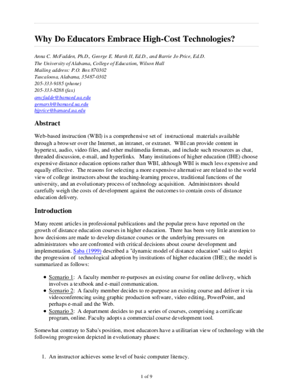 (PDF) Why Do Educators Embrace High-Cost Technologies?