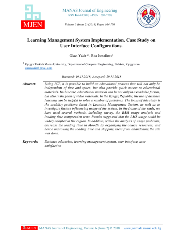 (PDF) Learning Management System Implementation. Case Study on User Interface Configurations