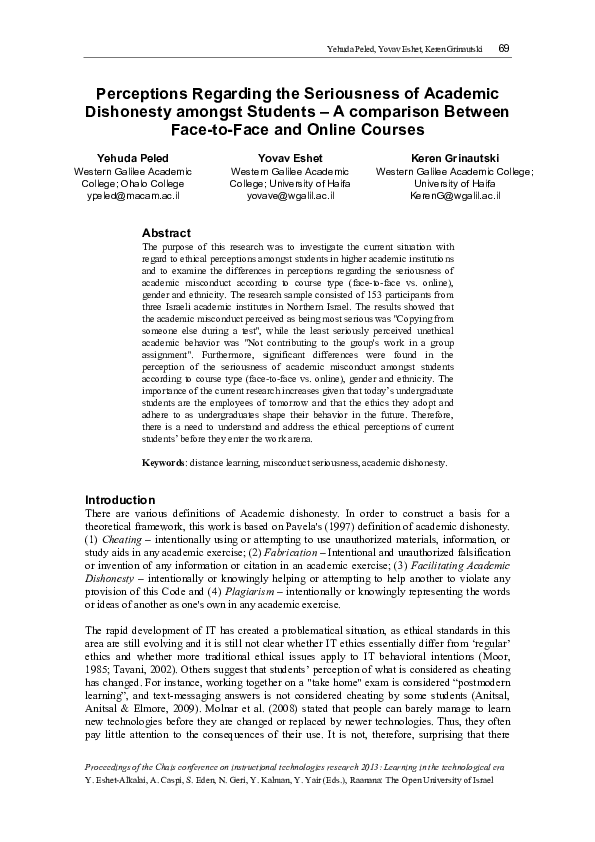 (PDF) Perceptions Regarding the Seriousness of Academic Dishonesty ...