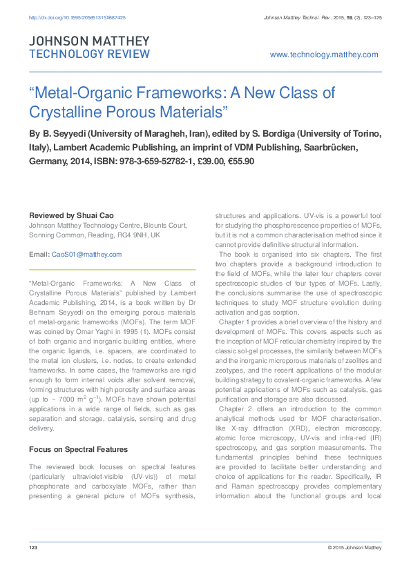 (PDF) Metal-Organic Frameworks: A New Class of Crystalline Porous Materials