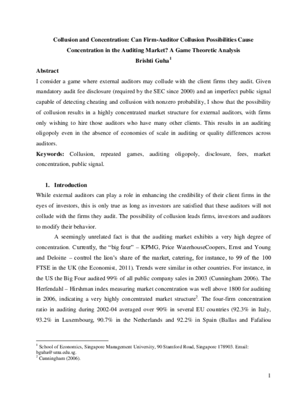 (PDF) 1 Collusion and Concentration : Can Firm-Auditor Collusion ...