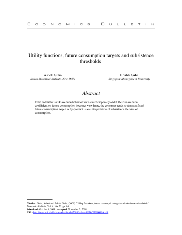 (PDF) Utility functions, future consumption targets and subsistence ...