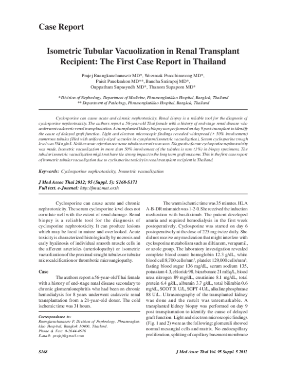 (PDF) Isometric tubular vacuolization in renal transplant recipient ...