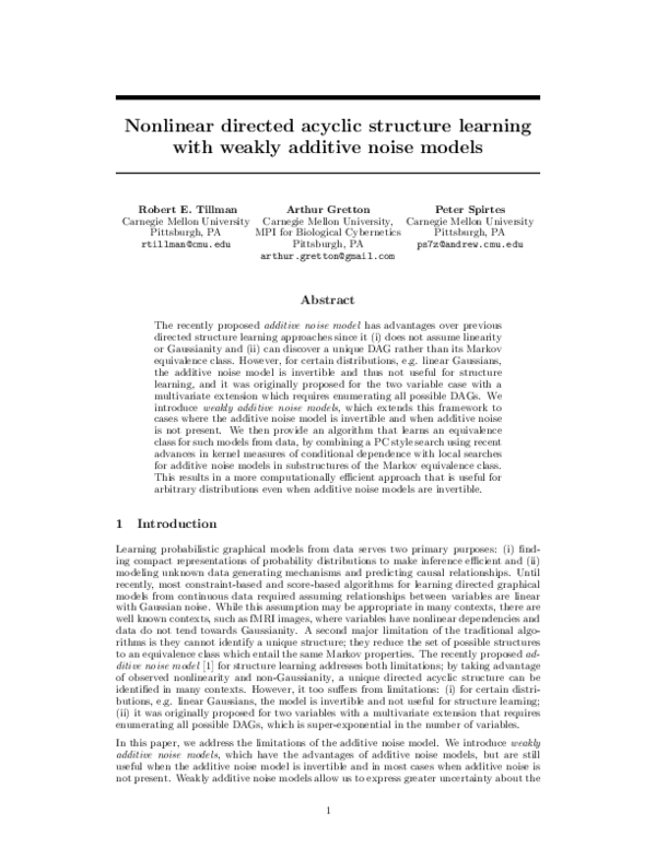 Pdf Nonlinear Directed Acyclic Structure Learning With Weakly Additive Noise Models