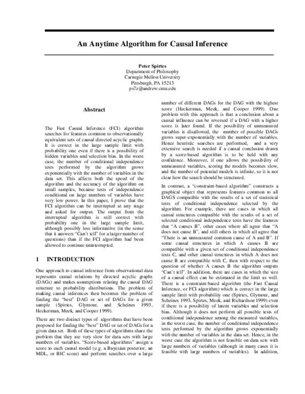 Pdf An Anytime Algorithm For Causal Inference