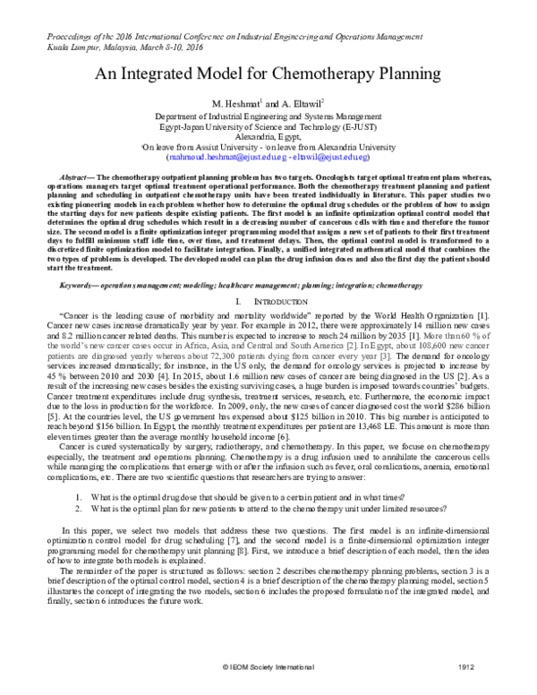 (PDF) An Integrated Model for Chemotherapy Planning
