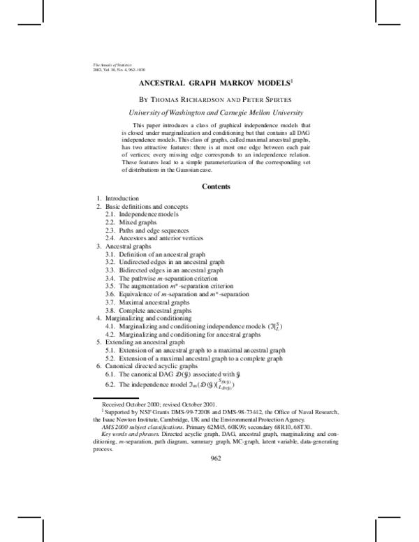 (PDF) Ancestral graph Markov models | Peter Spirtes - Academia.edu