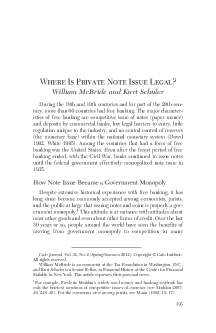 (PDF) Where is Private Note Issue Legal?
