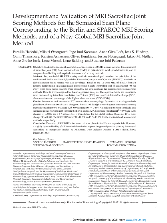 (PDF) Development and Validation of MRI Sacroiliac Joint Scoring ...
