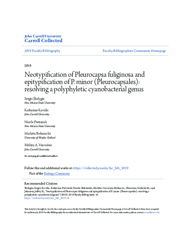(PDF) Neotypification of Pleurocapsa fuliginosa and epitypification of ...