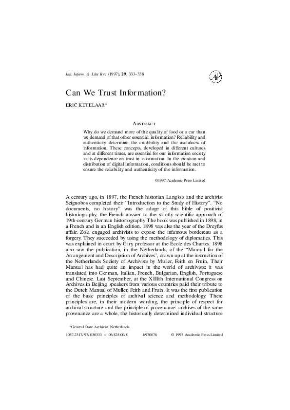 (PDF) Can we trust information?