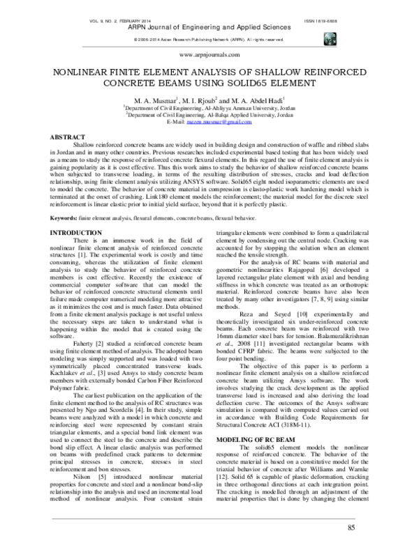 Nonlinear Finite Element Analysis Of Shallow Reinforced Concrete Beams Using Solid65 Element