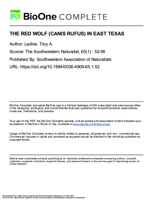 (PDF) The Red Wolf (Canis Rufus) in East Texas